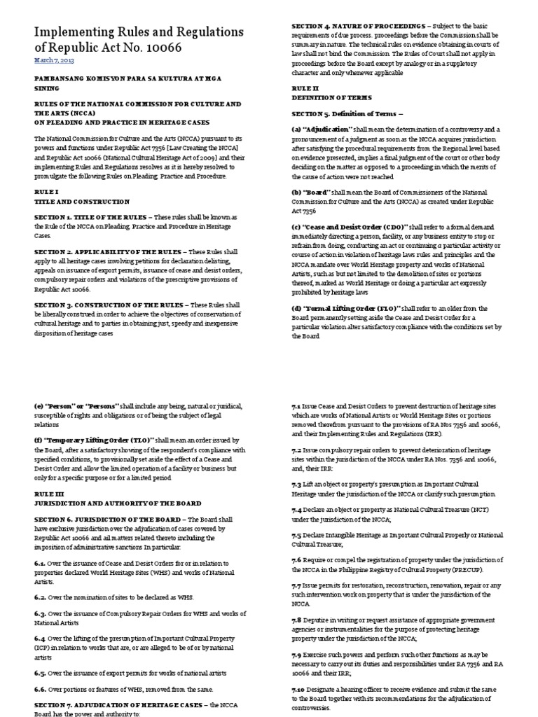 IRR of RA 10066 | Download Free PDF | Judgment (Law) | Complaint