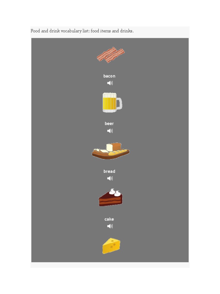 Food and Drink Vocabulary List | PDF
