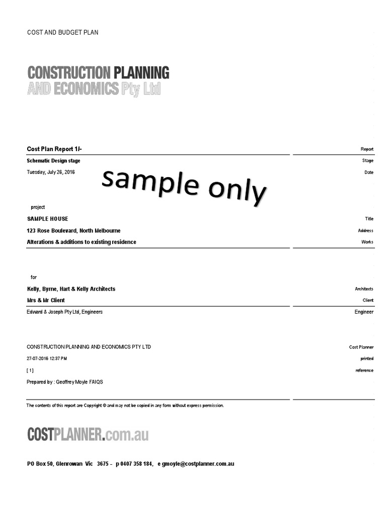 Sample Residential Cost Plan Report July2016 | PDF | Wall | Door