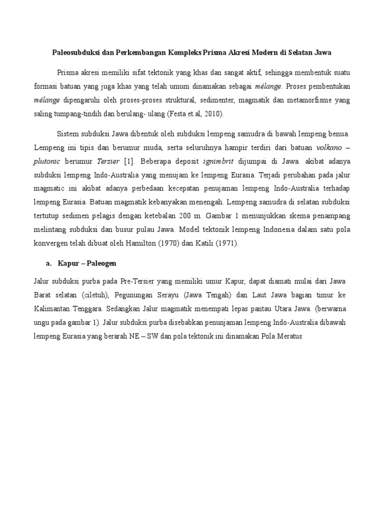 Paleosubduksi Dan Perkembangan Kompleks Prisma Akresi Modern Di Selatan ...