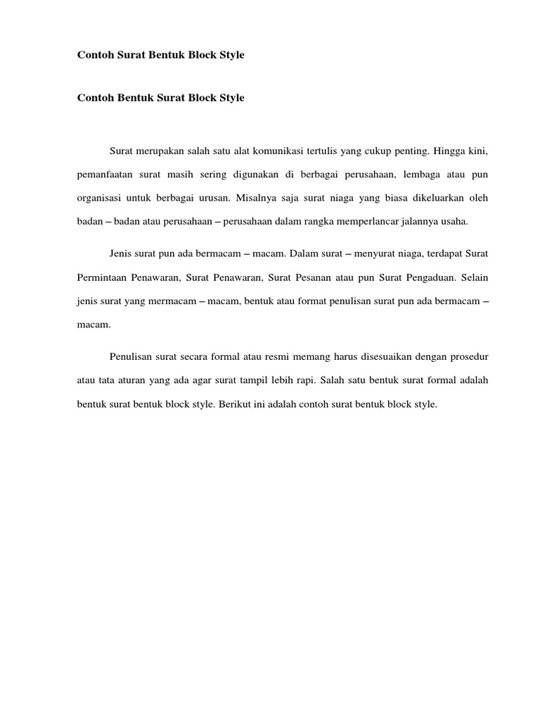 Contoh Surat Bentuk Block Style | PDF