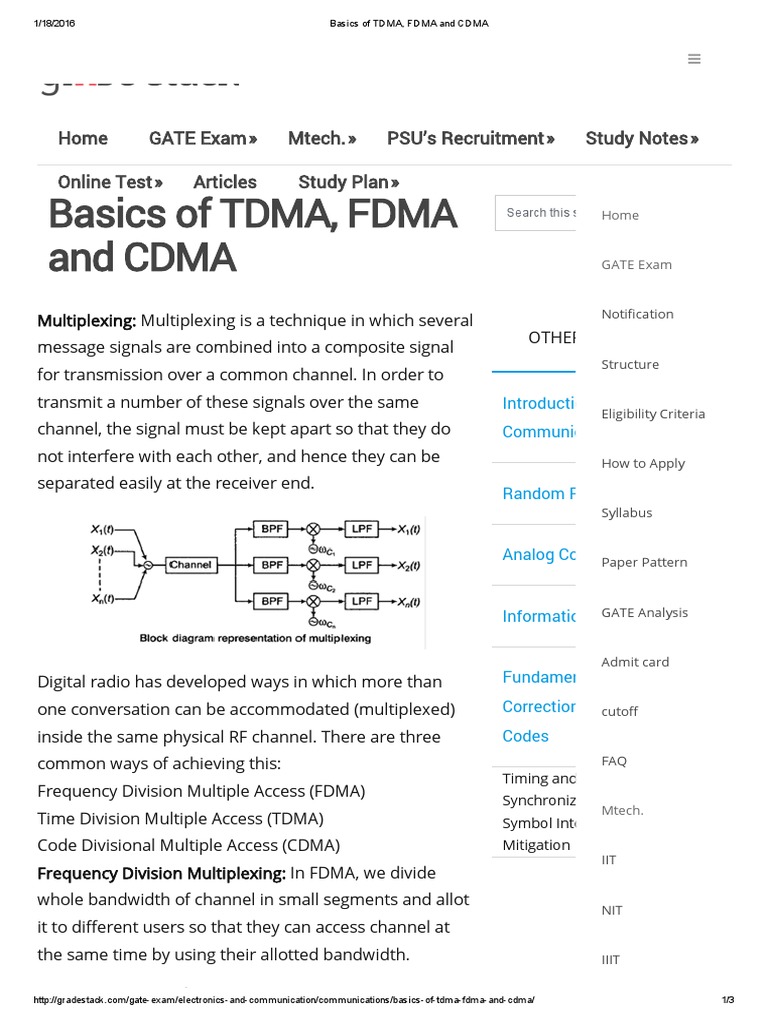 Basics of TDMA, FDMA and CDMA PDF | PDF | Code Division Multiple Access ...