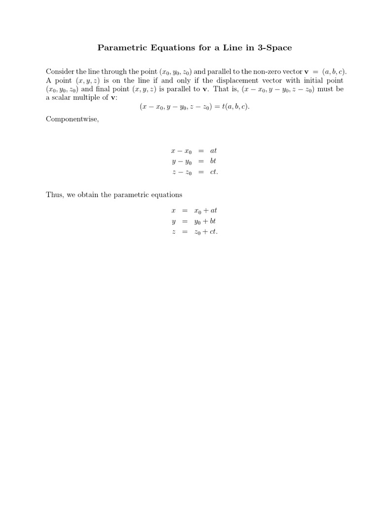 Parametric Equations For A Line in 3-Space | PDF