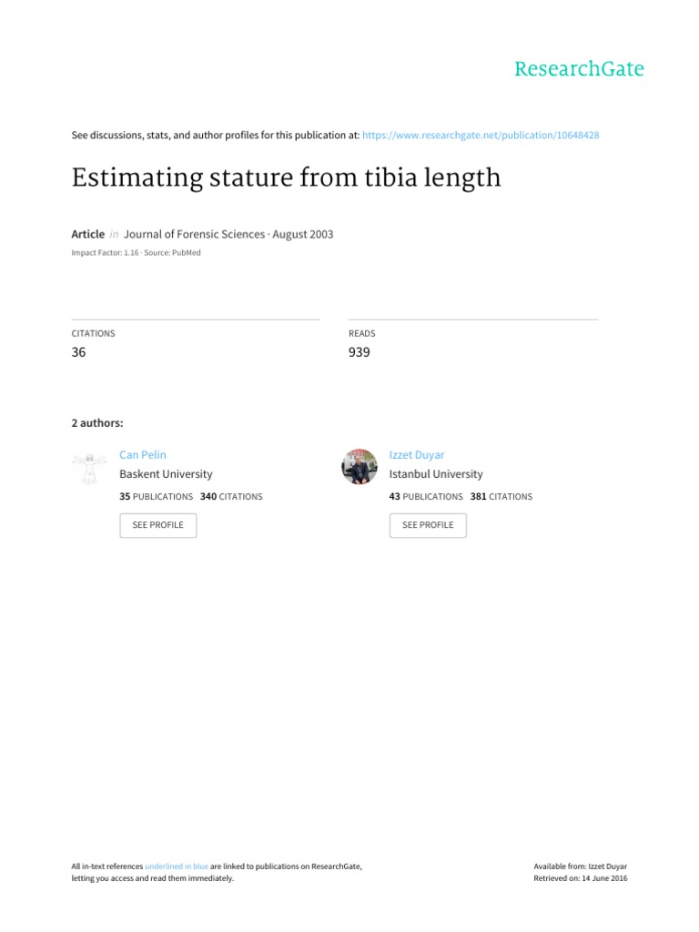 Estimating Stature From Tibia Length PDF | PDF | Forensic Science ...