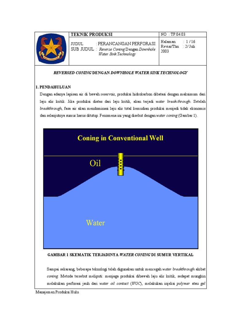 Reverse Coning Dengan Downhole Water Sink Technology | PDF