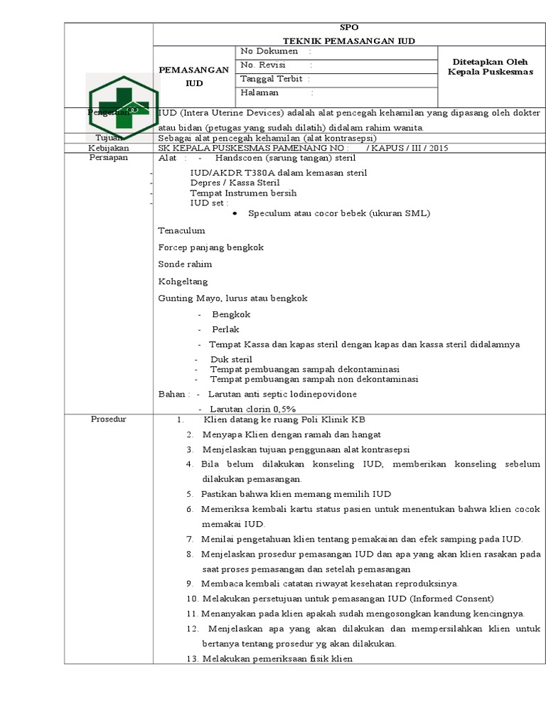 Spo Teknik Pemasangan Iud | PDF | Kesehatan Holistik | Sains & Matematika