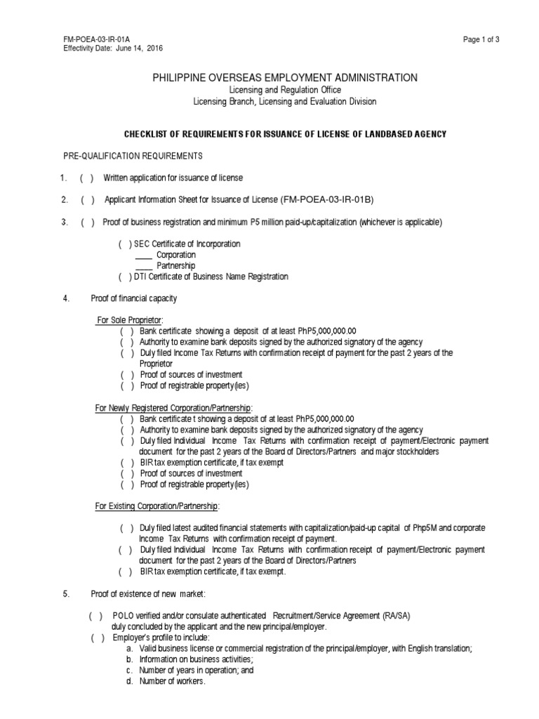Landbased Agency License Requirements | PDF | Partnership | Employment