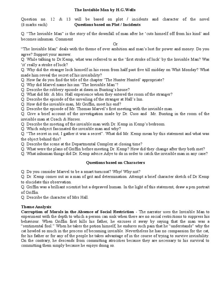 Novel Class | PDF | The Invisible Man | Violence