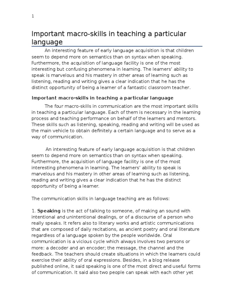 Important Macro SKILLS | Language Acquisition | Communication