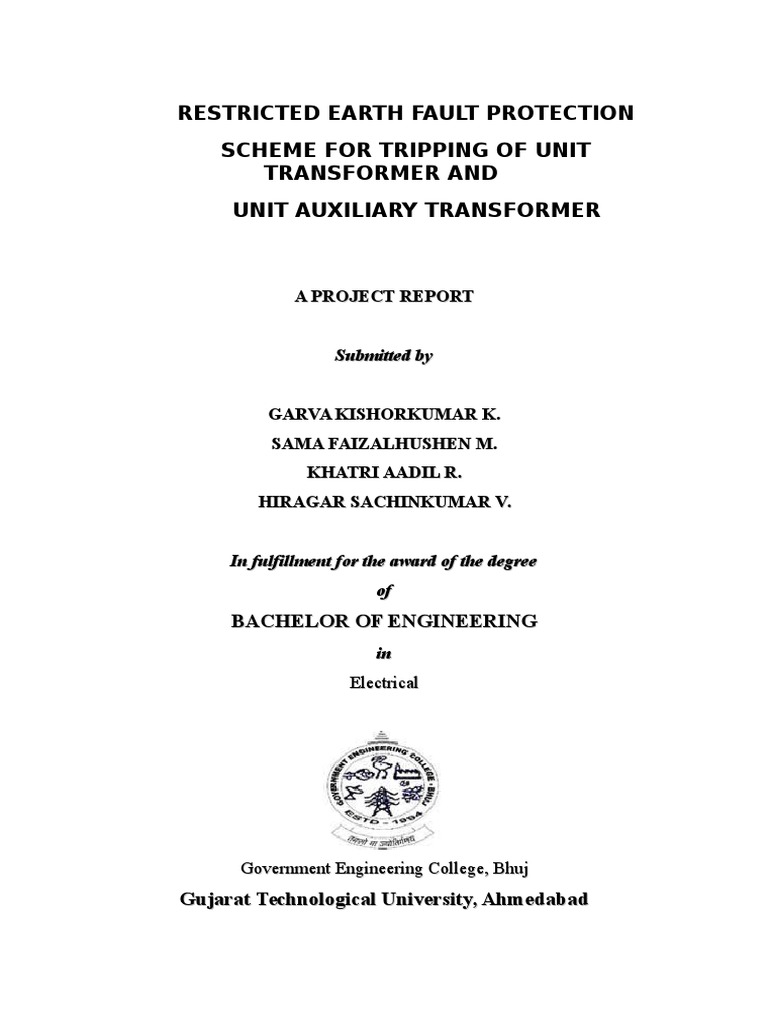 Restricted Earth Fault Protection Scheme For Protection of Unit ...