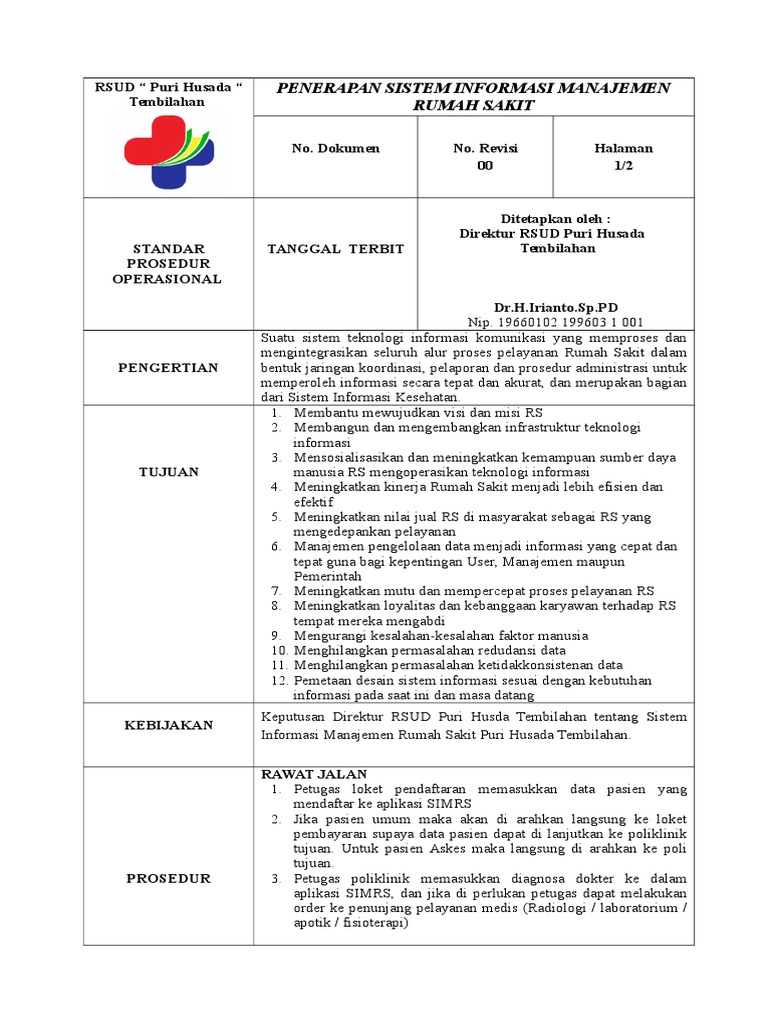 Sop Penerapan Simrs | PDF