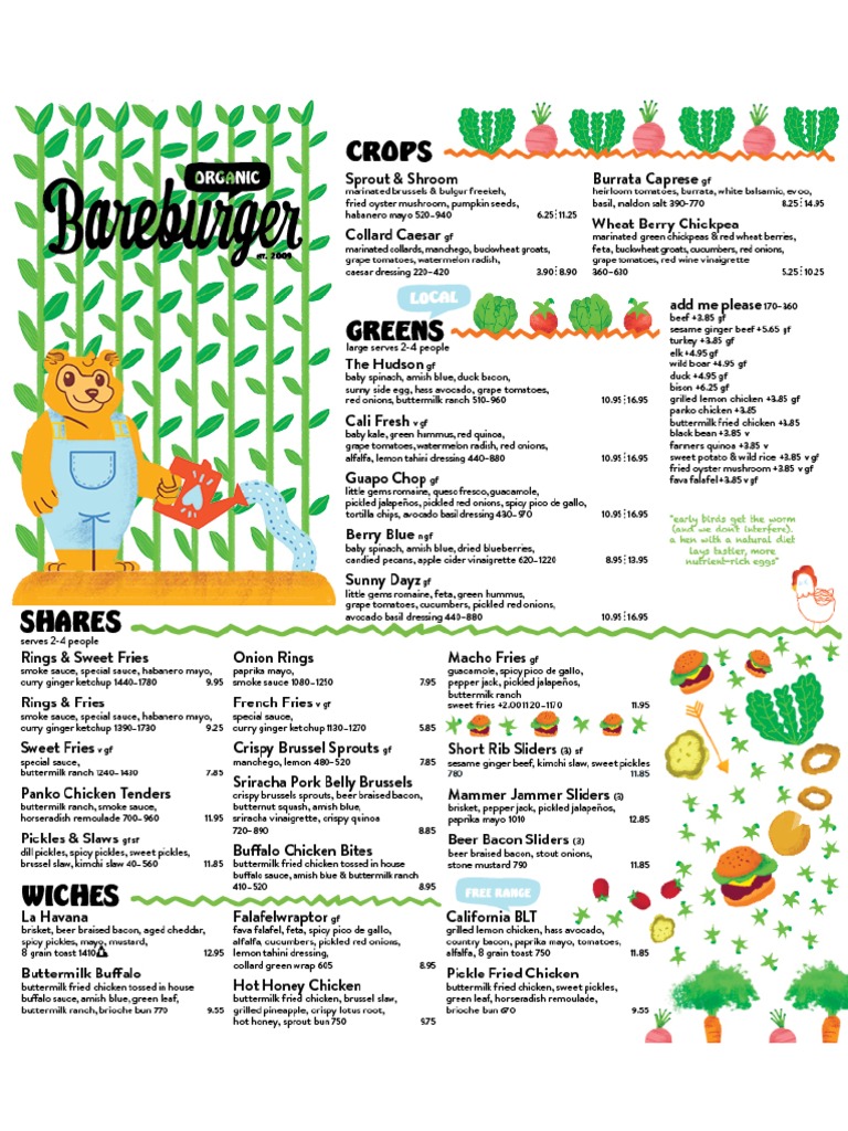 Bareburger Lakeview Menu | PDF
