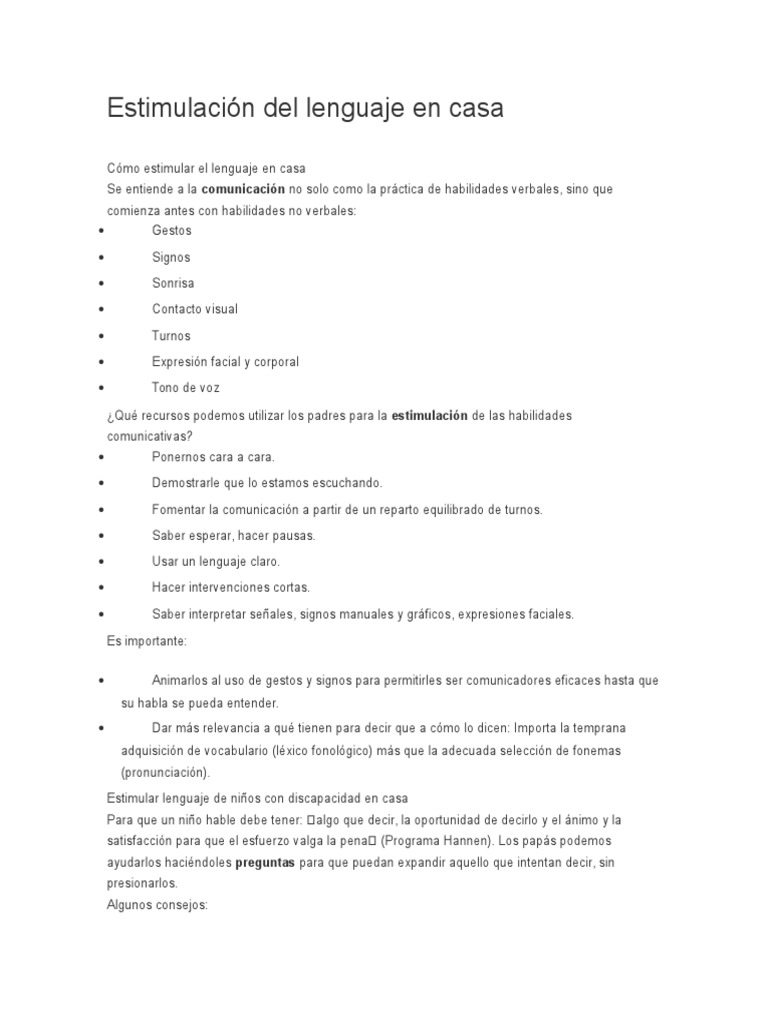 Estimulación Del Lenguaje en Casa | PDF | Aquisición de idioma ...