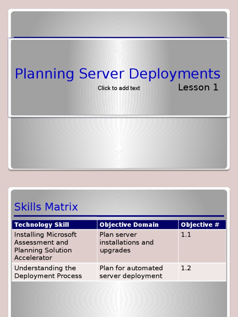 Planning Server Deployments: Lesson 1 | PDF | Windows Server 2008 | Microsoft Windows