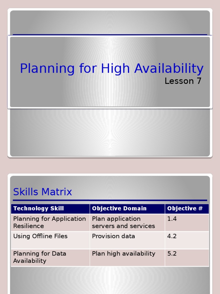 Planning For High Availability: Lesson 7 | PDF | Load Balancing ...