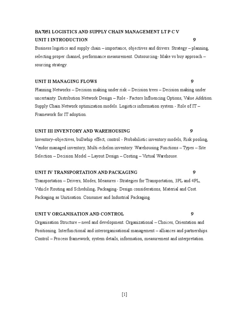 Unit - I | PDF | Supply Chain Management | Logistics