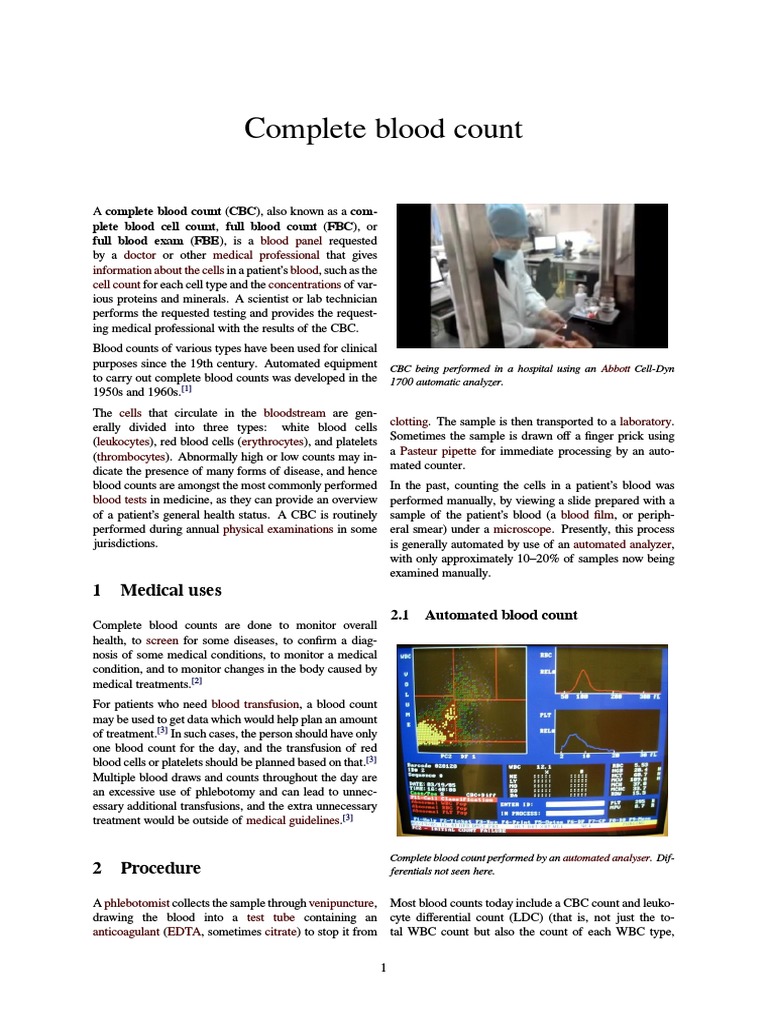 Complete Blood Count Overview | PDF | Hematology | Tissue (Biology)