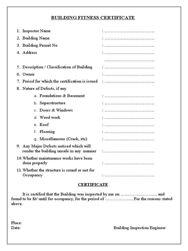 Building Fitness Certificate