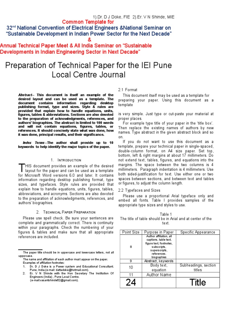 Preparation of Technical Paper For The IEI Pune Local Centre Journal ...
