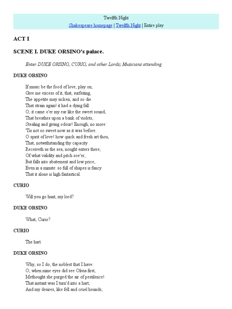 Twelfth Night - Entire Play | PDF