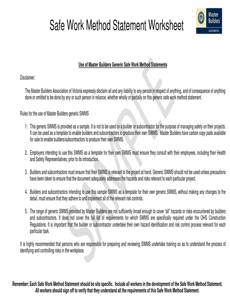 Builders' SWMS Guidelines | PDF | Traffic | Architect