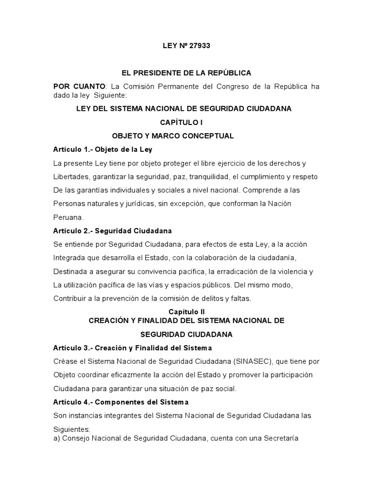 Ley #27933 | PDF | Alcalde | Consejo de seguridad nacional de Estados ...