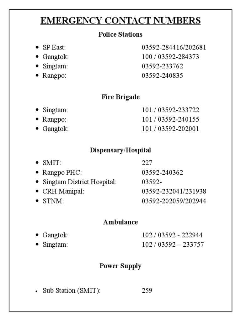 Sikkim Emergency Ambulance Numbers | PDF | Emergency Services | Public ...