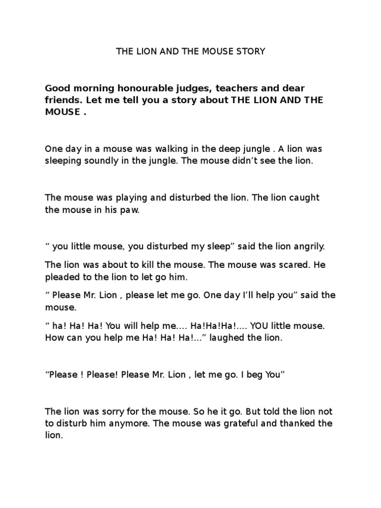 The Lion and The Mouse Story | PDF