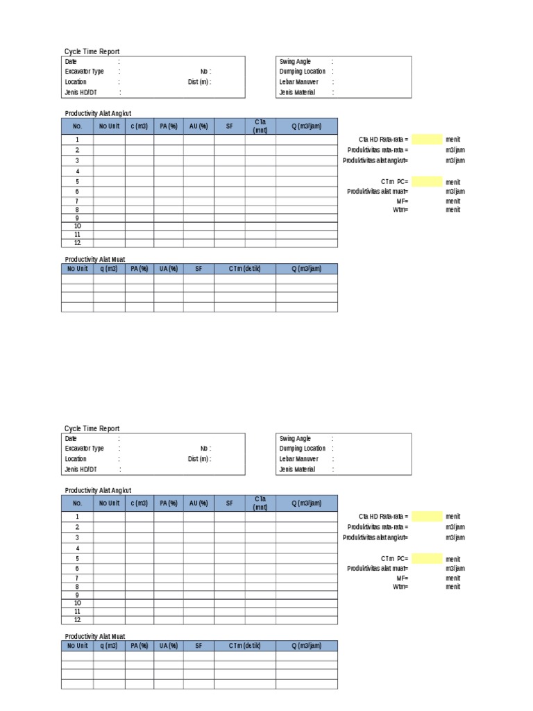 Cycle Time Report: Productivity Alat Angkut No. No Unit C (M3) Pa ...