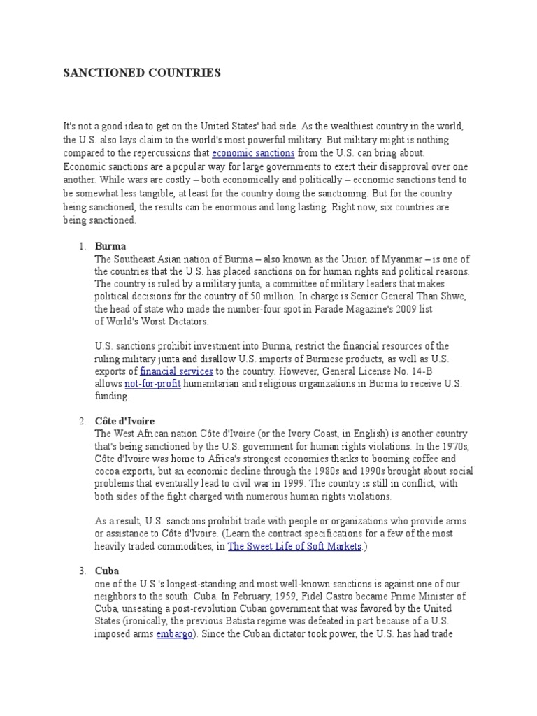 Sanctioned Countries: Economic Sanctions | PDF | Cuba | United States ...