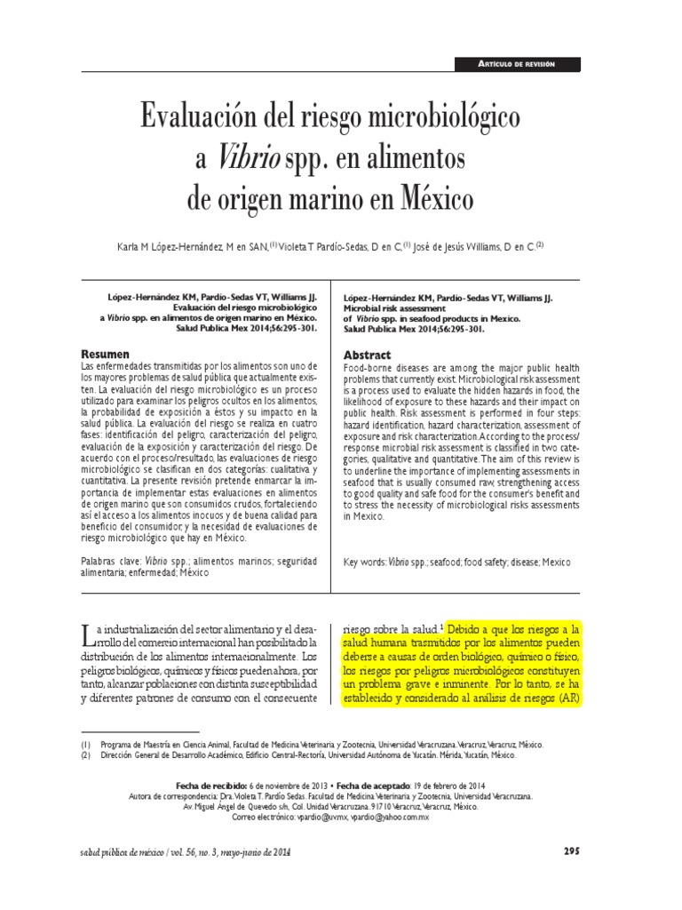 Evaluación de Vibrio spp. en alimentos marinos | PDF | Alimentos ...