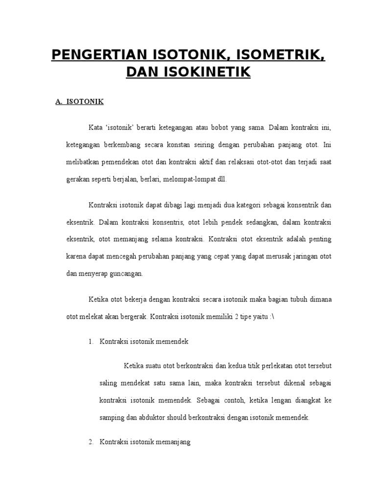 Pengertian Isotonik, Isometrik, Dan Isokinetik | PDF