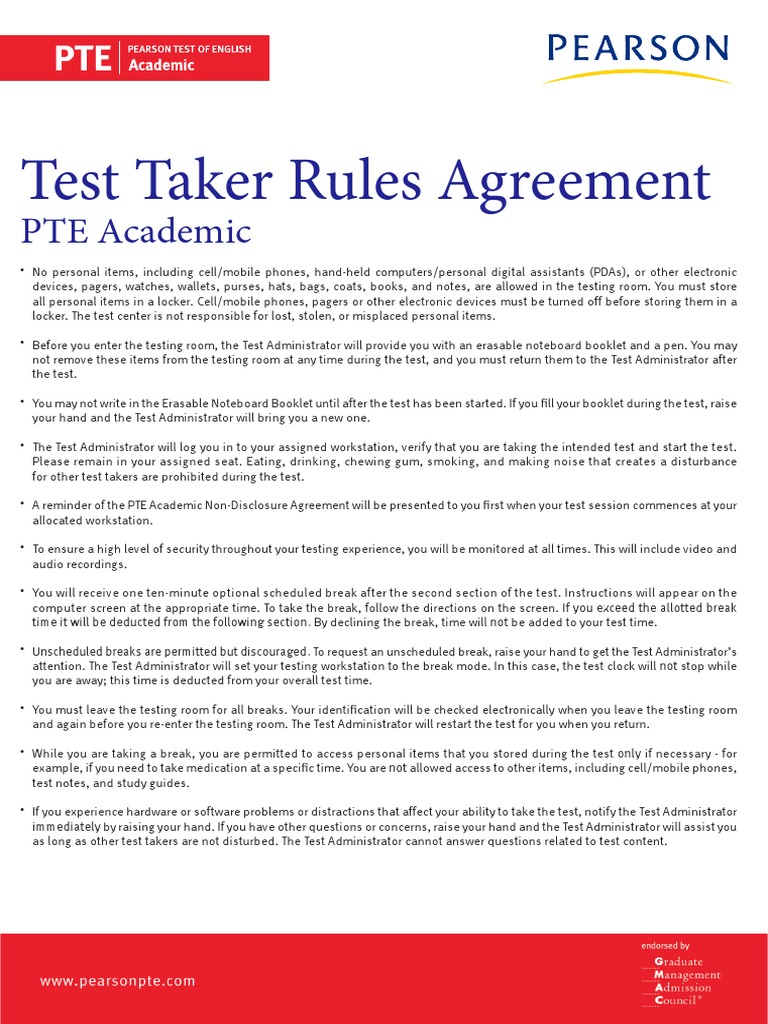 Important Rules For Pearson Test Takers | PDF | English Language ...