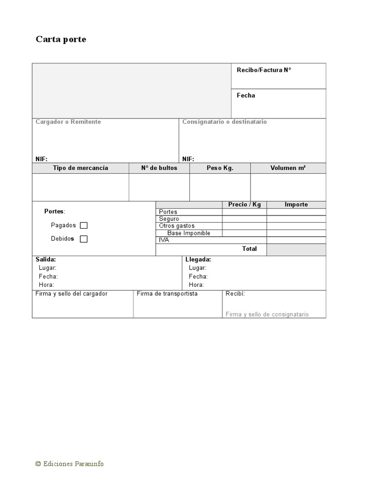 Plantilla Carta de Porte | PDF