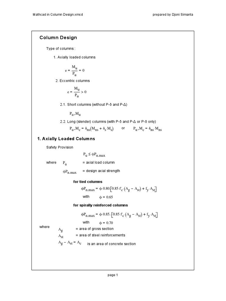 Mathcad in Column Design | PDF | Column | Structural Engineering