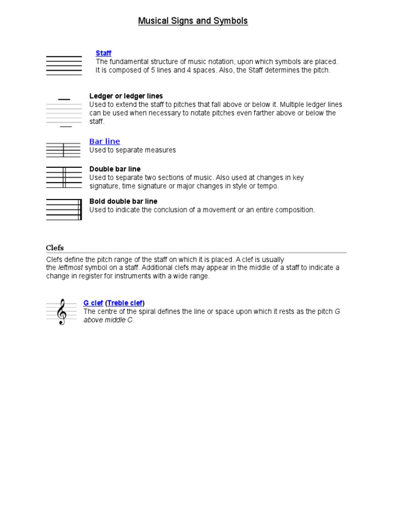 Musical Signs and Symbols: Staff | PDF