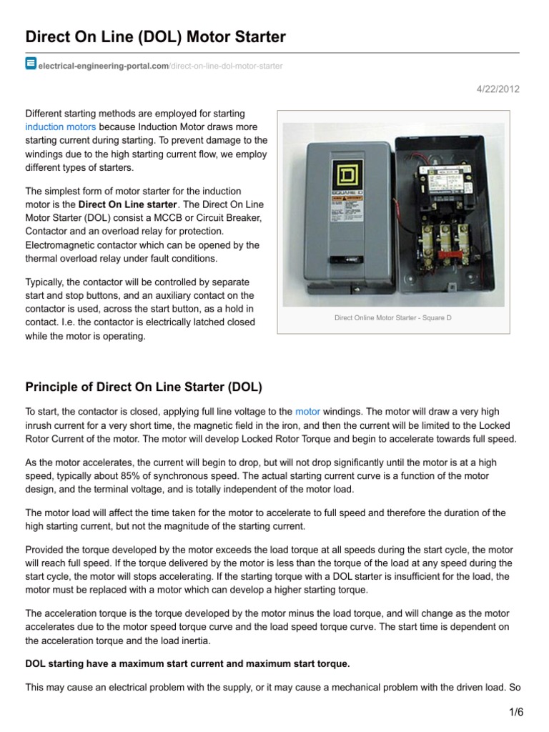 Direct On Line DOL Motor Starter | PDF | Electric Motor | Relay