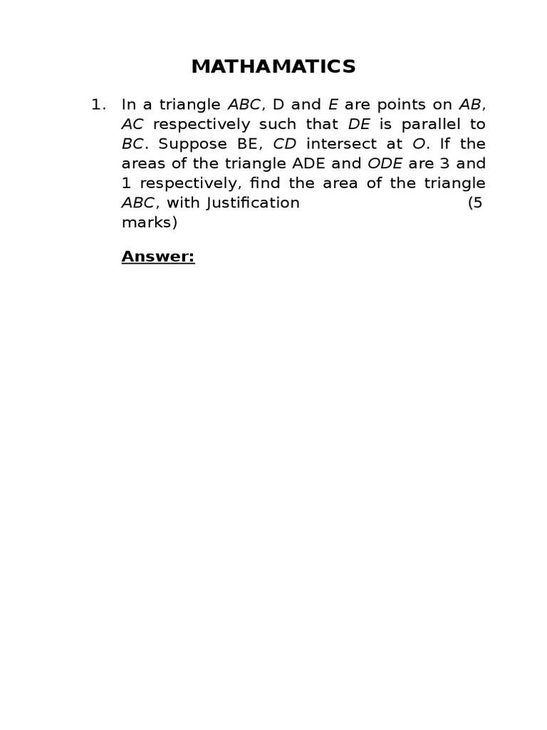 Mathamatics: 1. in A Triangle ABC, D and E Are Points On AB | PDF