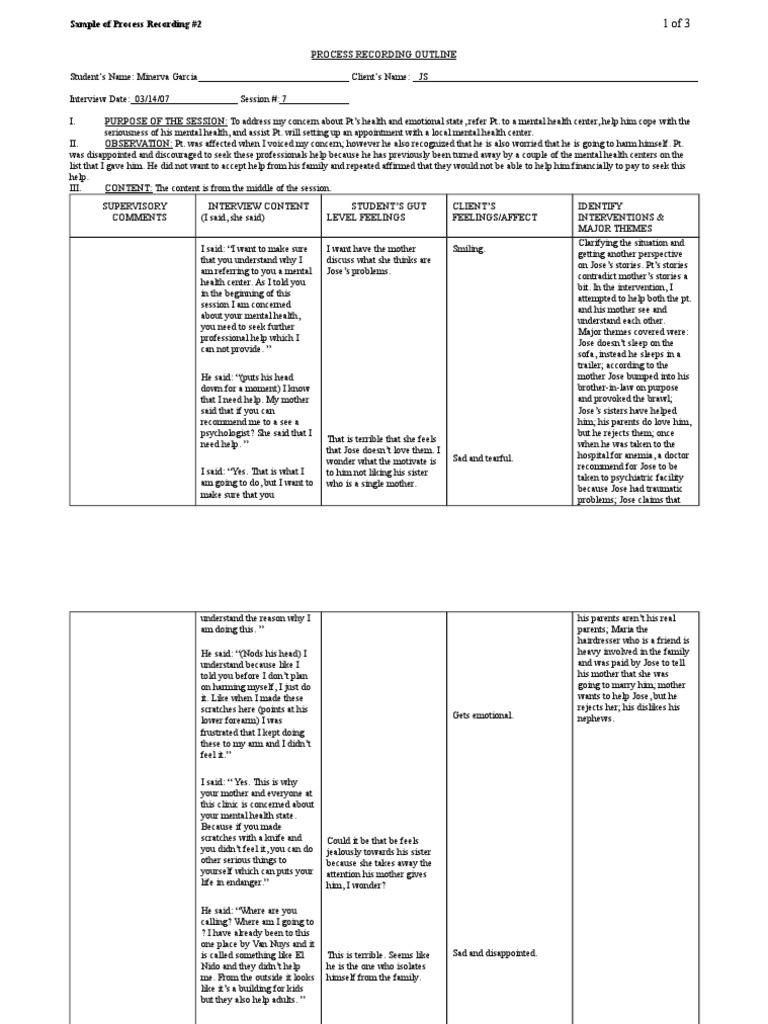 Process Recording Example1 | PDF | Behavior | Mental Health