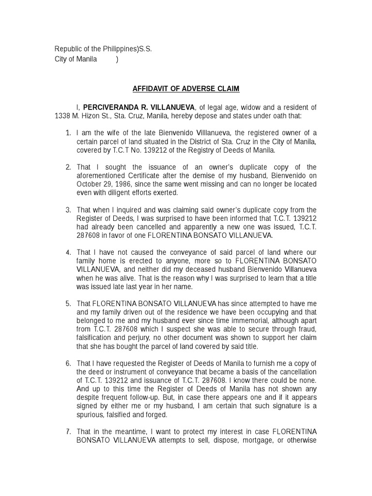 Affidavit of Adverse Claim | PDF