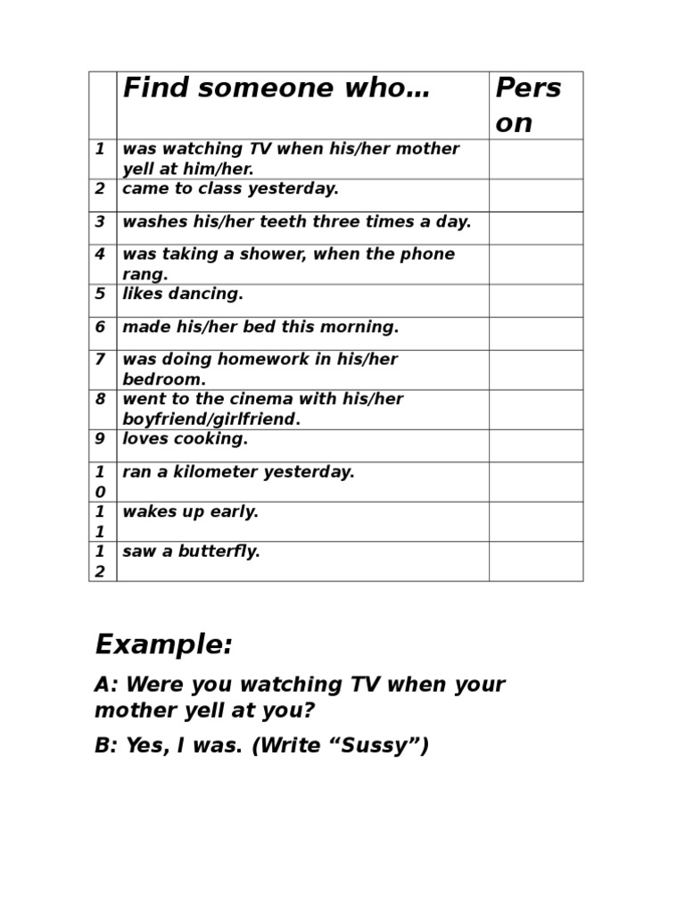 Find Someone Who - Simple Present, Simple Past and Past Continouos | PDF