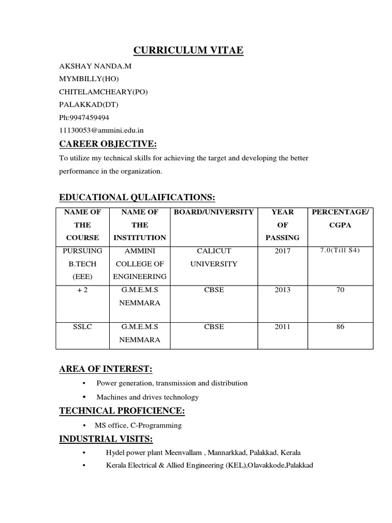 Akshay Nanda CV (S7 EEE) | PDF