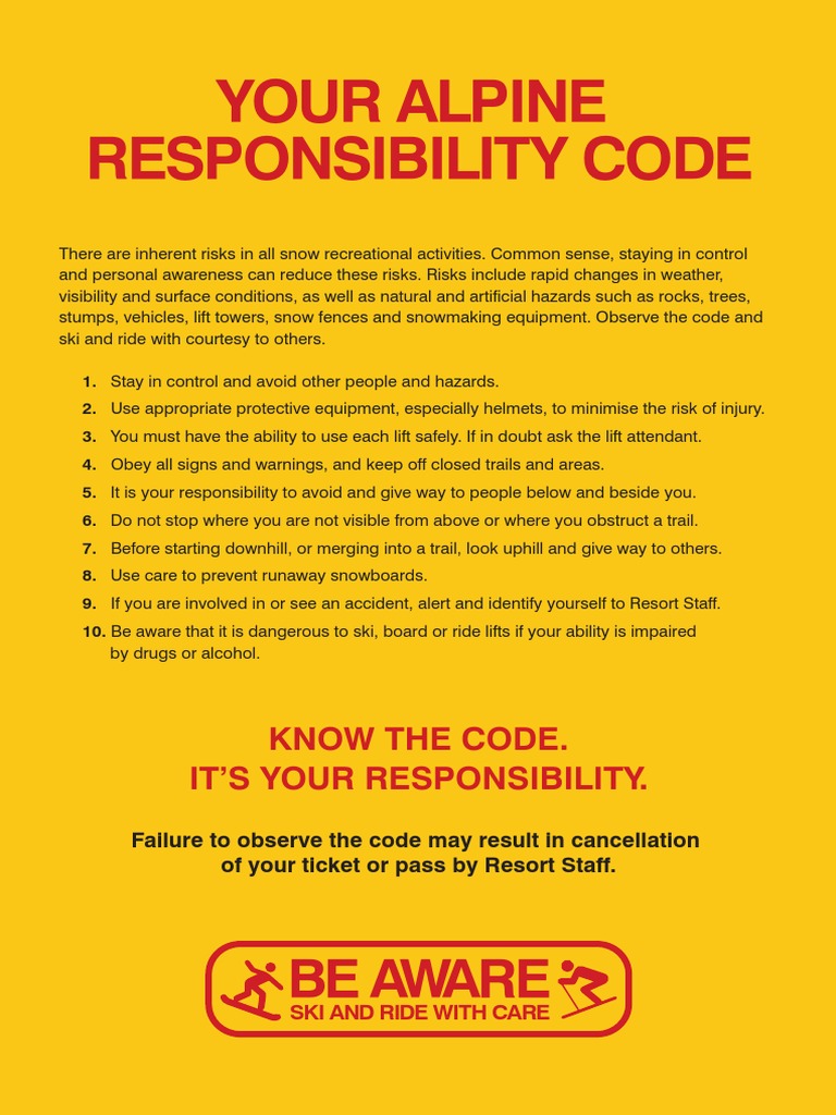 Your Alpine Responsibility Code: Be Aware | PDF