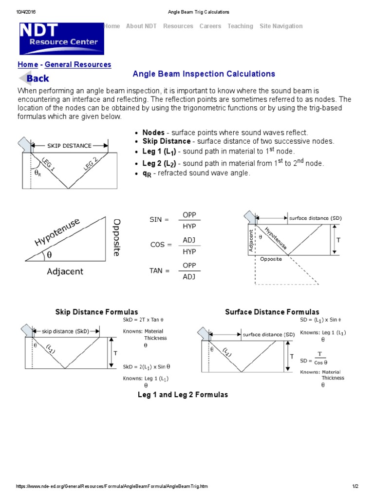 Angle Beam Trig Calculations | PDF | Teaching Methods & Materials