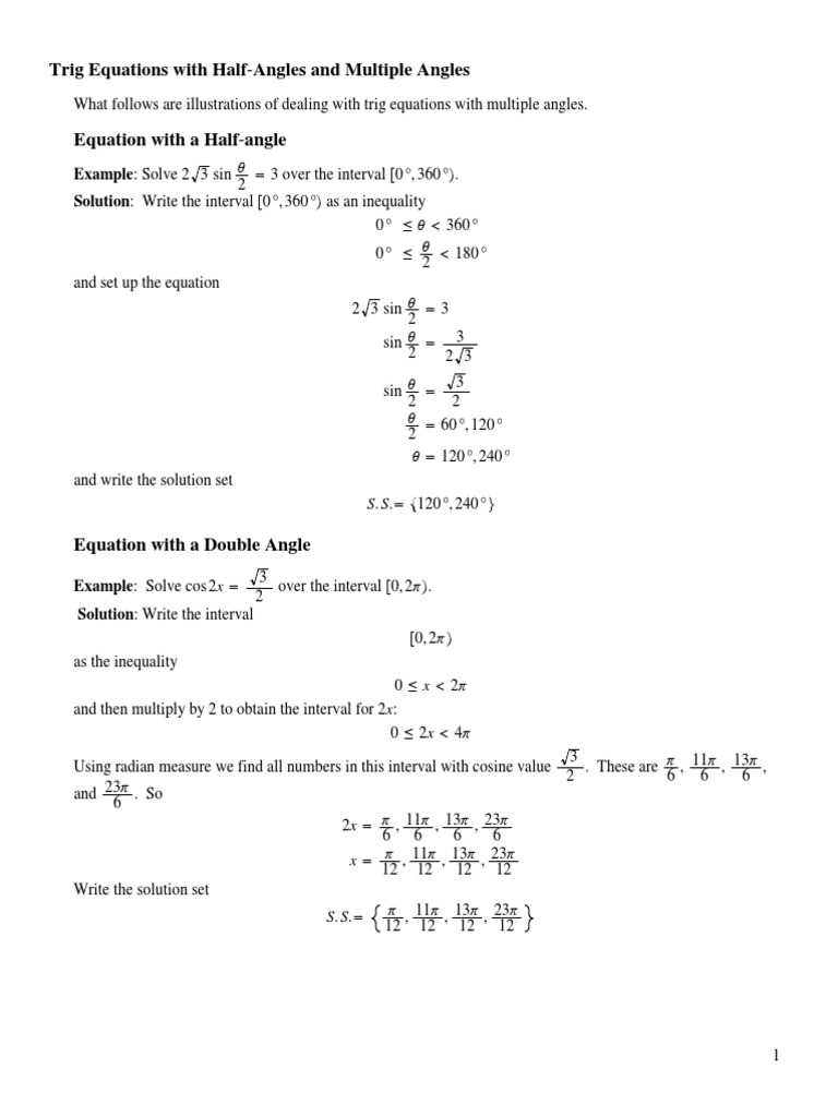 Trig Equations With Half-Angles and Multiple Angles | PDF ...