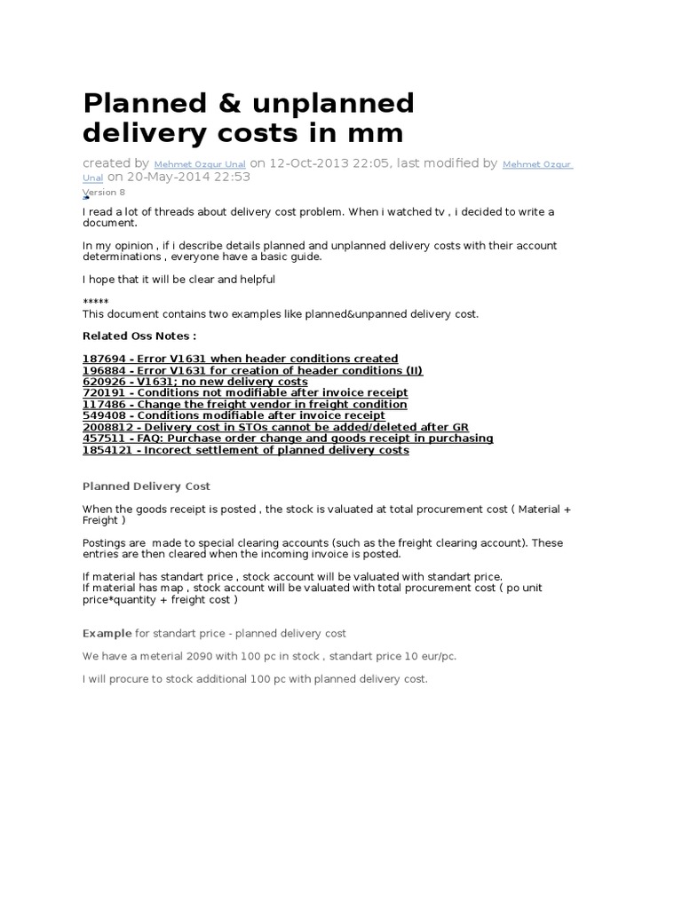 Planned & Unplanned Delivery | Prices | Invoice