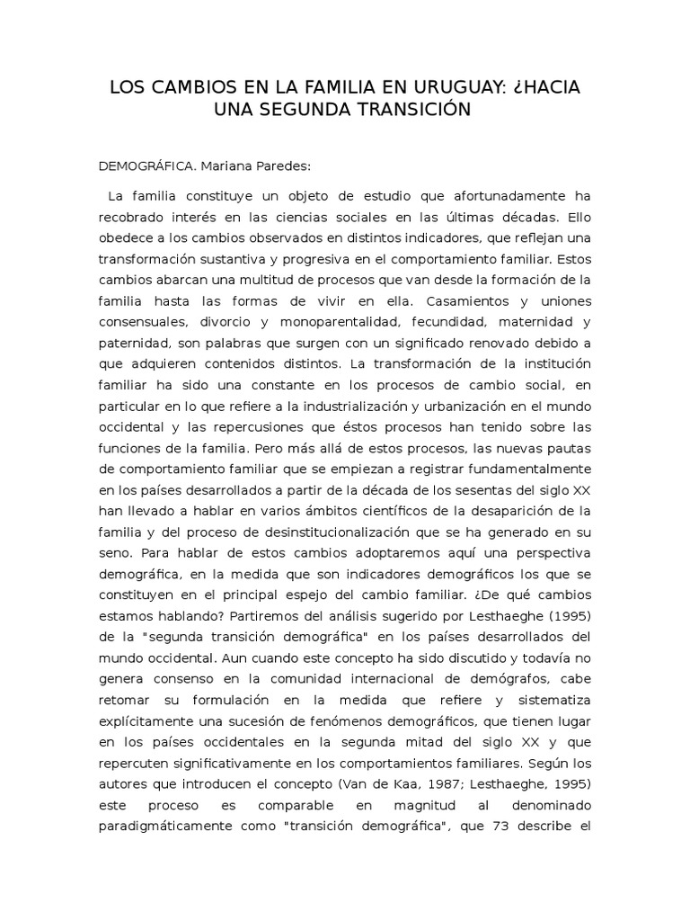 Cambios en la familia en Uruguay | PDF | Demografía | Familia