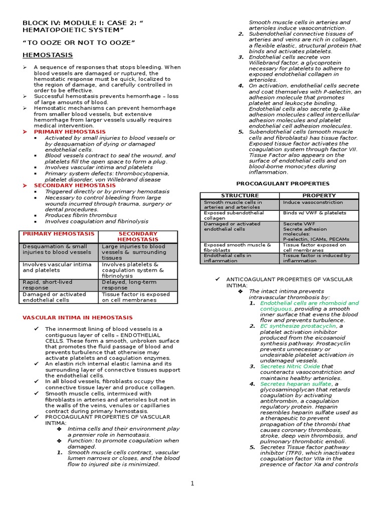 Block Iv: Module I: Case 2: " Hematopoietic System" "To Ooze or Not To ...