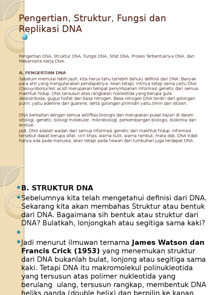 Pengertian, Struktur, Fungsi Dan Replikasi DNA | PDF