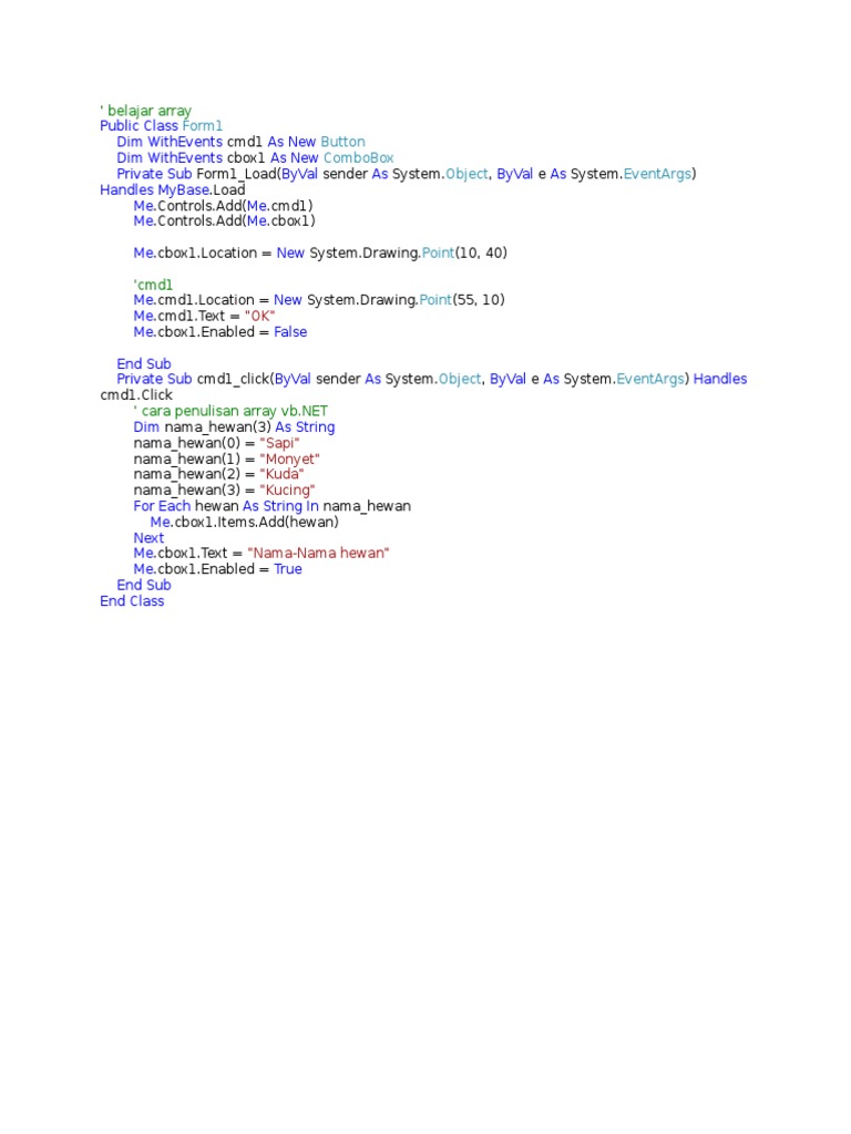 Form1 Button Combobox Object Eventargs: ' Belajar Array | PDF | Teaching Methods & Materials ...